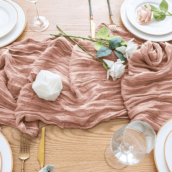 Dusty Pink Gauze Table Runner Set Rentals | Grand Horizon Events
